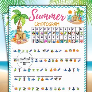 Summer Cryptogram Puzzle: Fun Family Game (PDF Printable) - Etsy