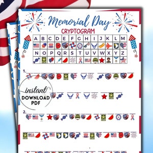 Memorial Day Cryptogram, Printable Memorial Day, Printable Family Game ...