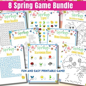 8 Spring Printable Game Bundle, Learning Pack, Fun Spring Party Game ...