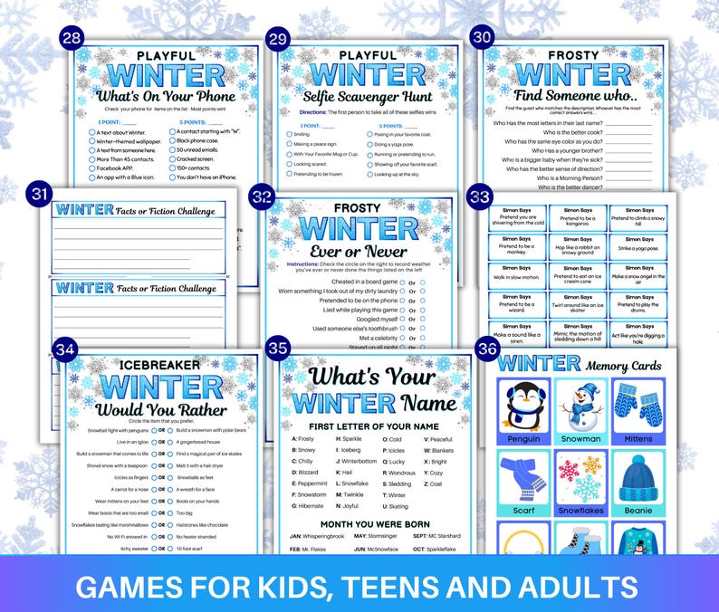 Winter Games Bundle, Winter Party Games, Winter Family Games, Winter ...