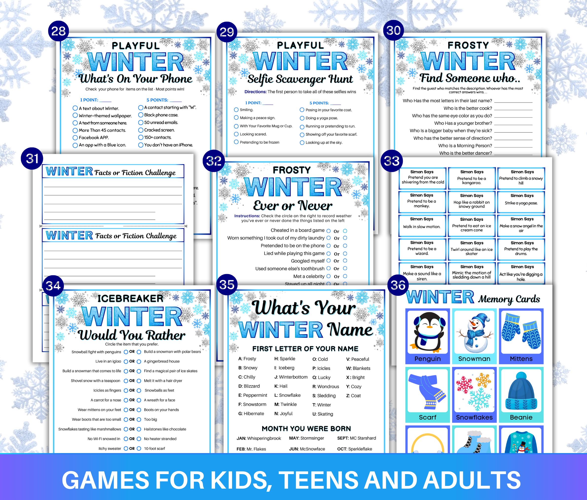 Winter Games Bundle, Winter Party Games, Winter Family Games, Winter ...