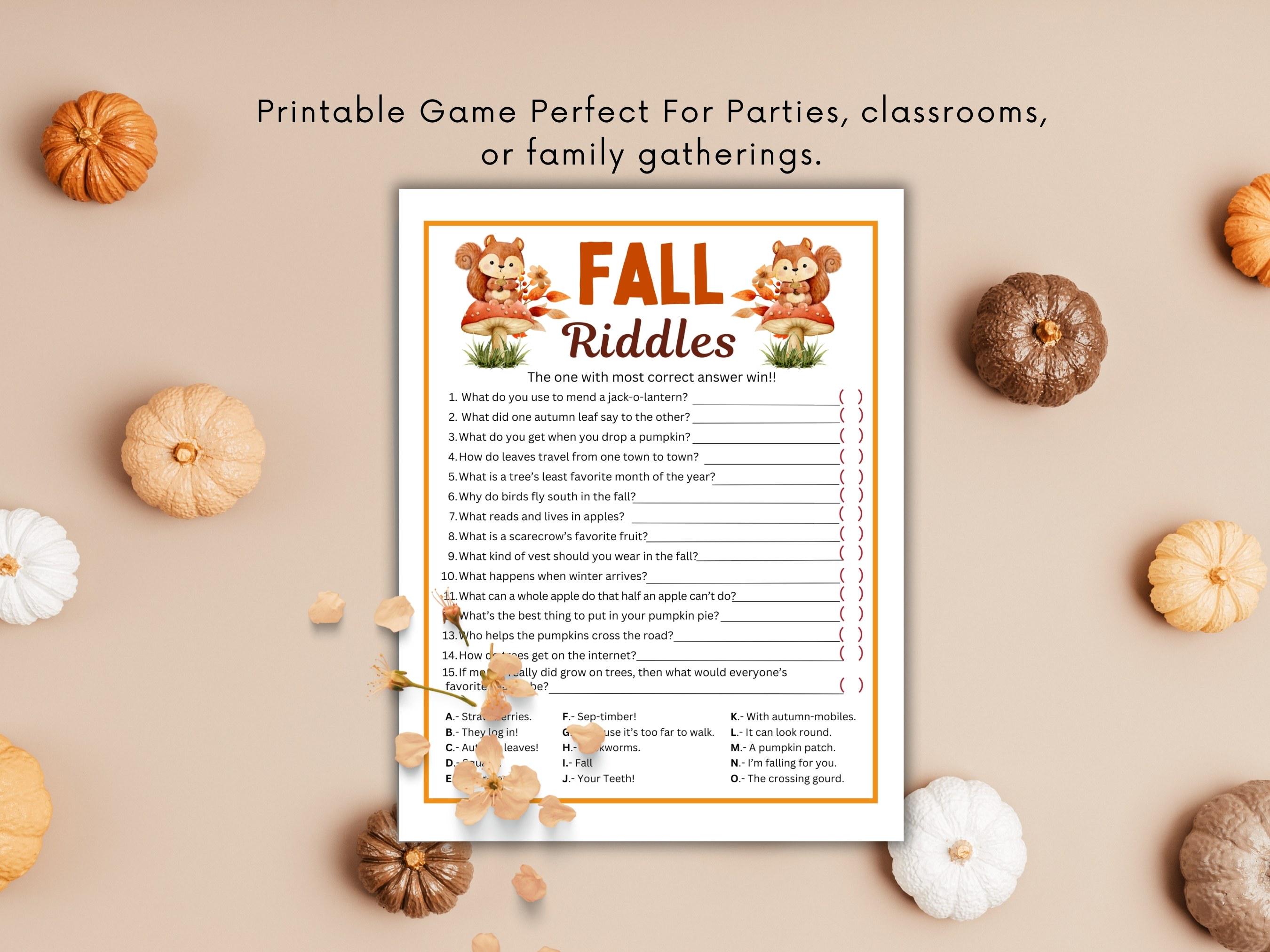 Fall Riddles Game,jokes for Kids,autumn Game, Fall Activity for Kids ...