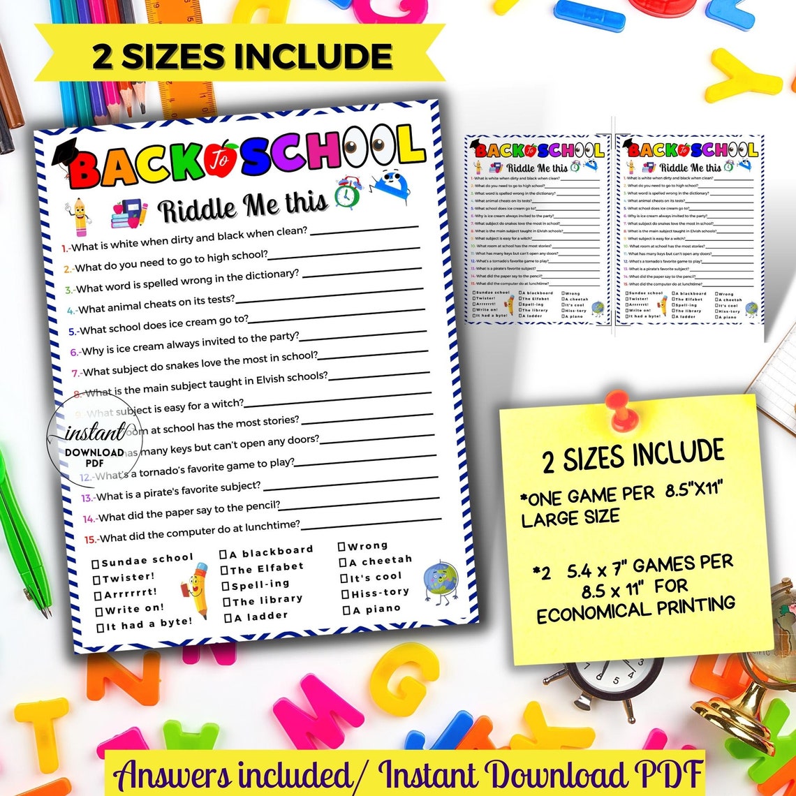 Back to School Riddles, Printable Back to School Game, First Day of ...