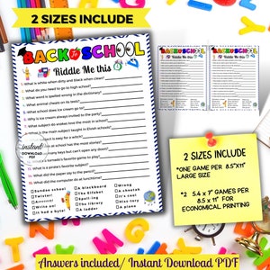 Back to School Riddles, Printable Back to School Game, First Day of ...