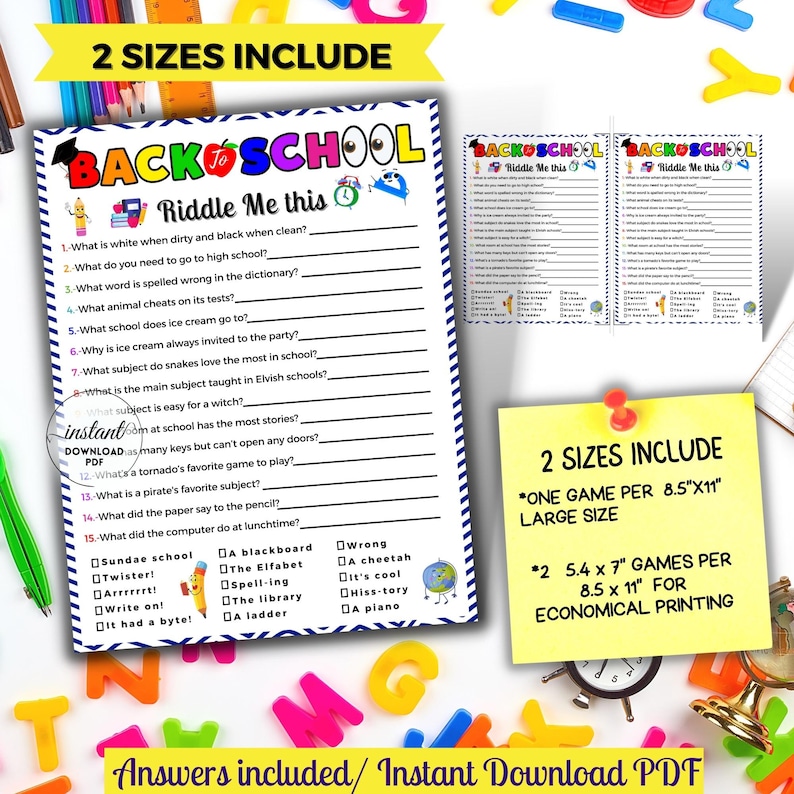 Back to School Riddles, Printable Back to School Game, First Day of ...