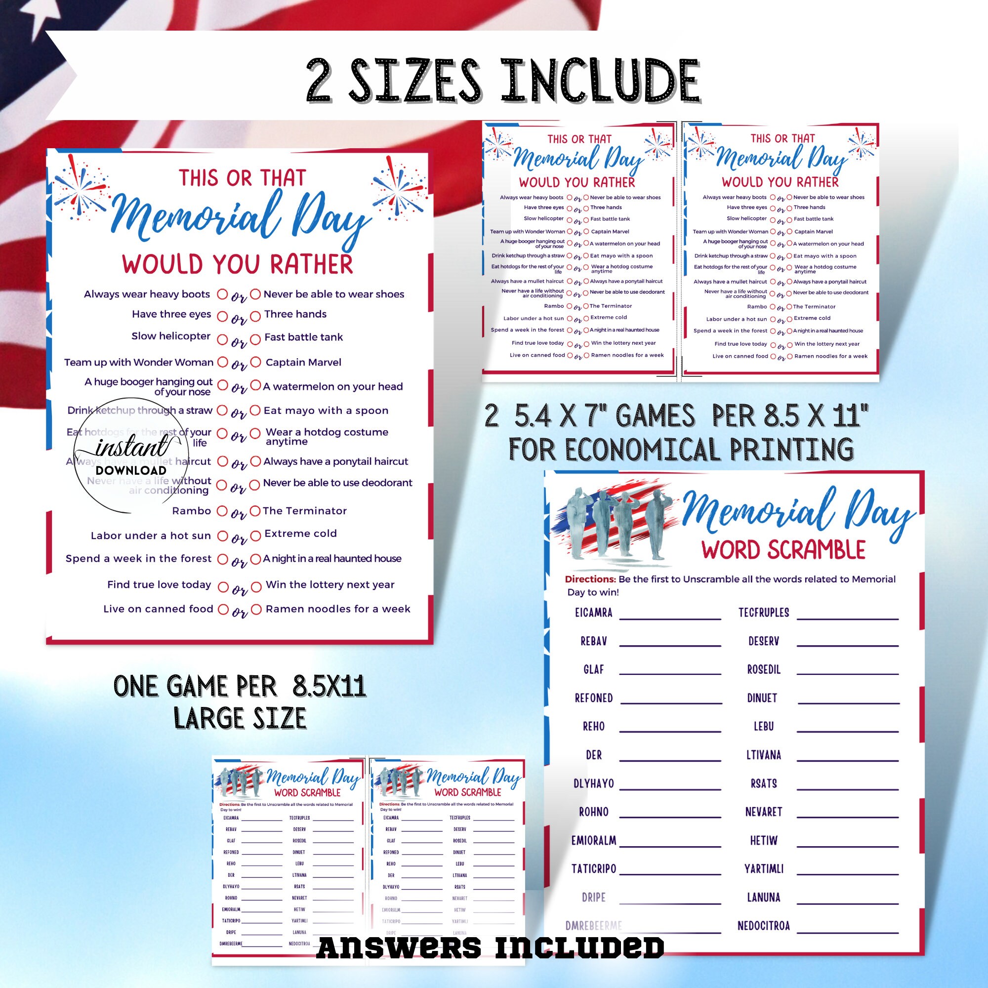 Memorial Day Games Bundle, Family Activities (printable PDF) - Etsy