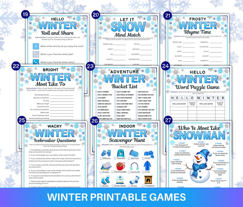 Winter Games Bundle, Winter Party Games, Winter Family Games, Winter ...