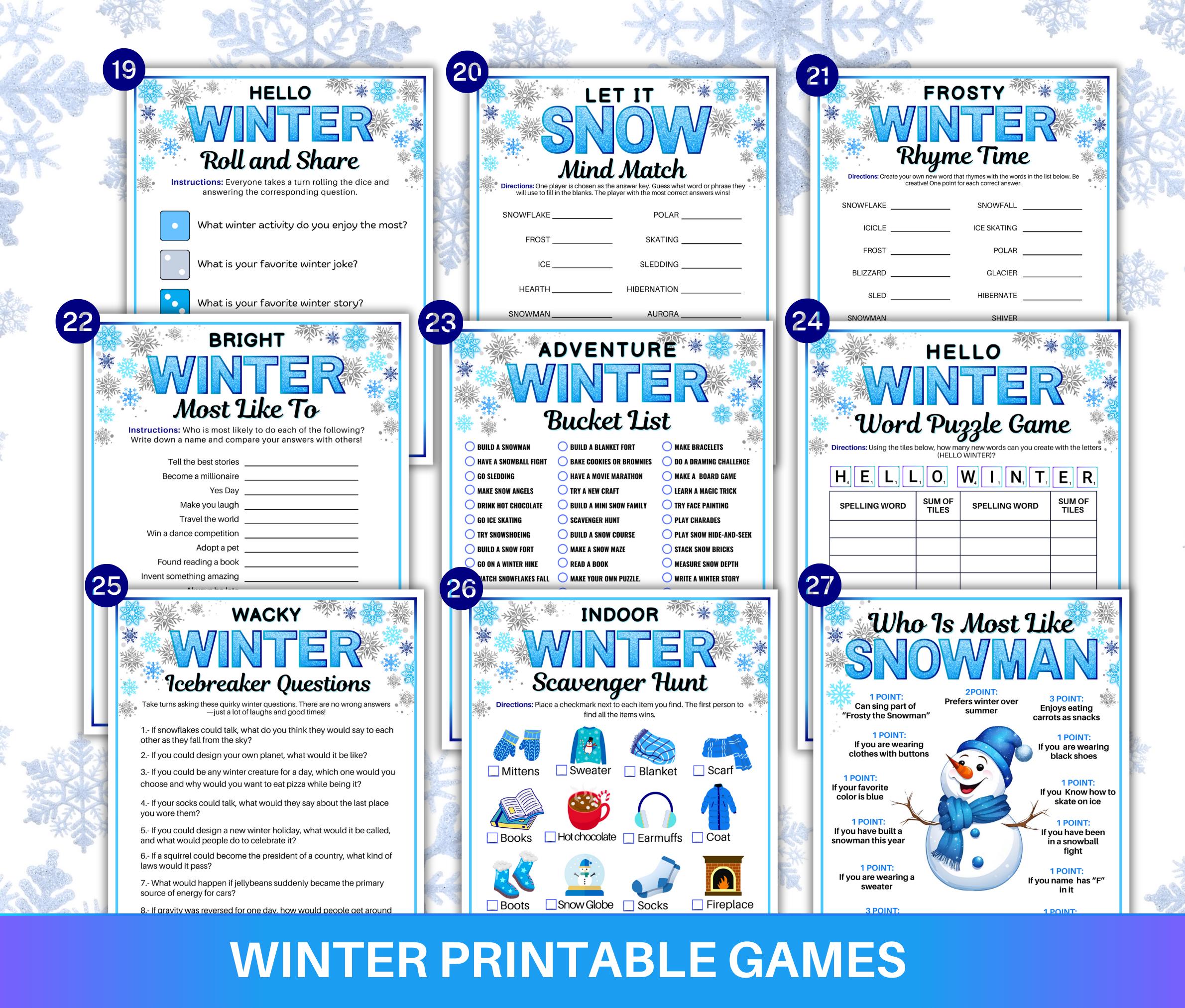 Winter Games Bundle, Winter Party Games, Winter Family Games, Winter ...