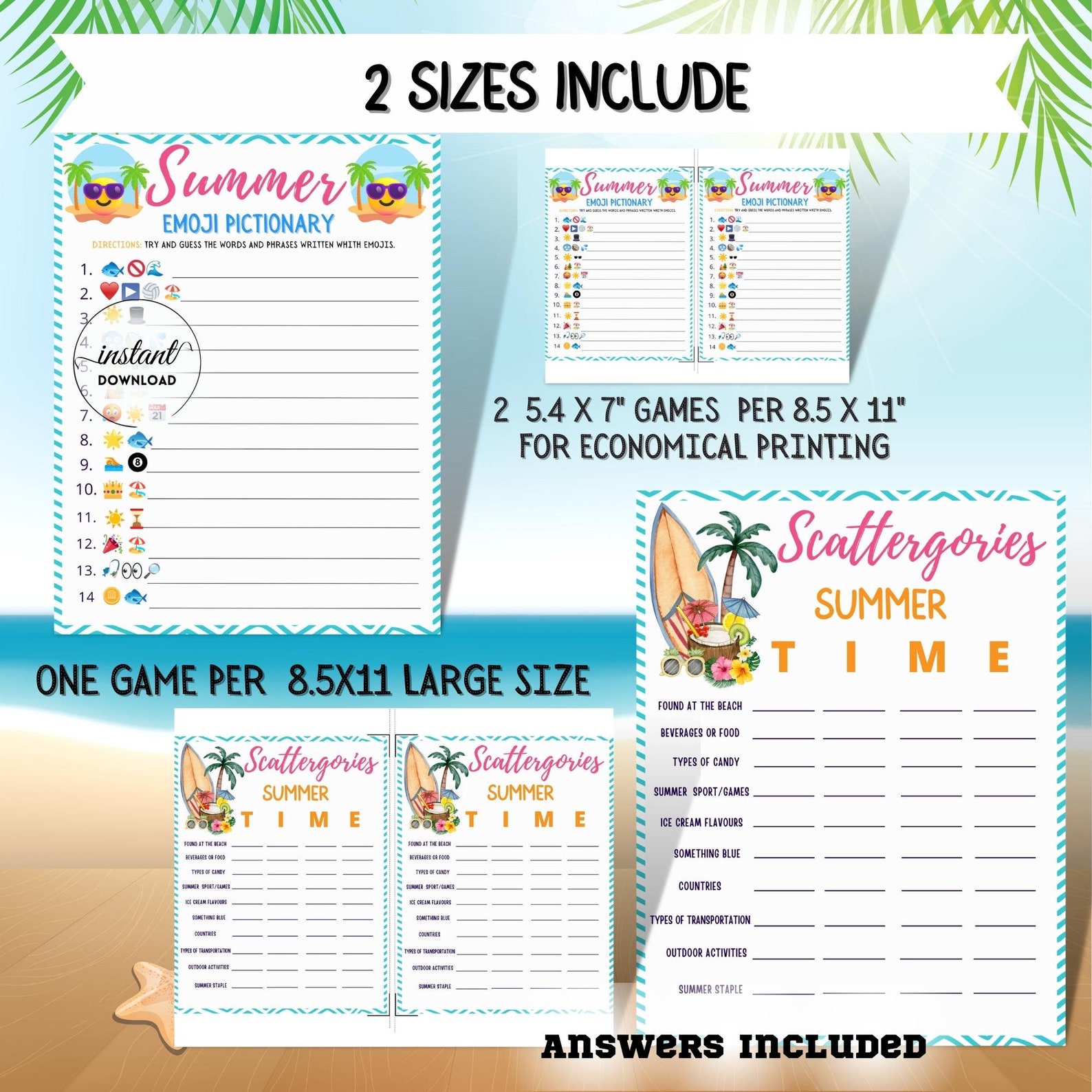 Summer Fun Games, 10 Pack Games, Printable Summer Games, Road Trip ...