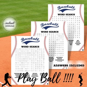 Baseball Word Search Game, Baseball Party Game, Baseball Printable Game ...
