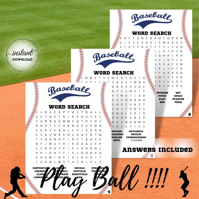 Baseball Word Search Game, Baseball Party Game, Baseball Printable Game ...