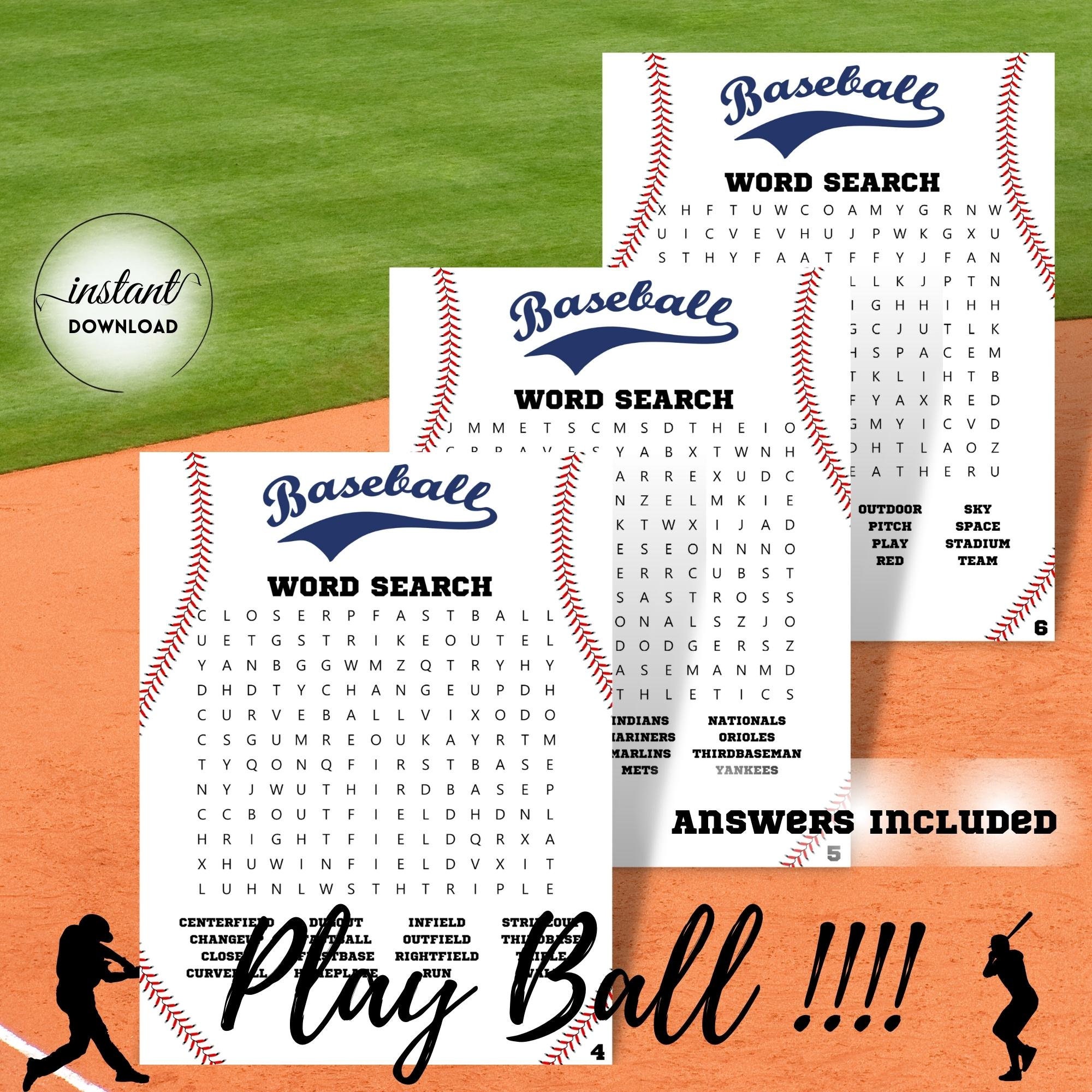 Baseball Word Search Game, Baseball Party Game, Baseball Printable Game ...