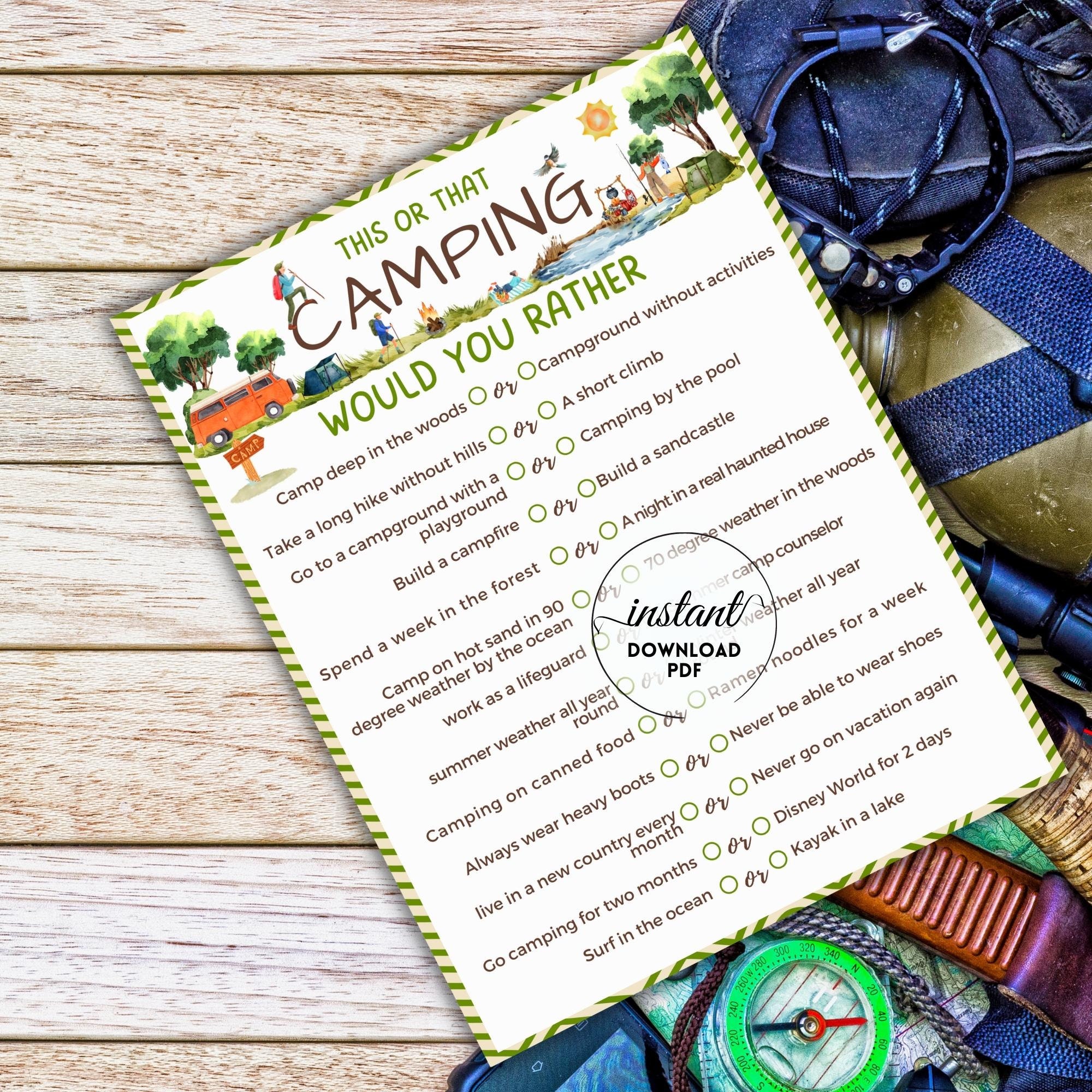 Camping This or That, Would You Rather Game, Camping Activities for ...