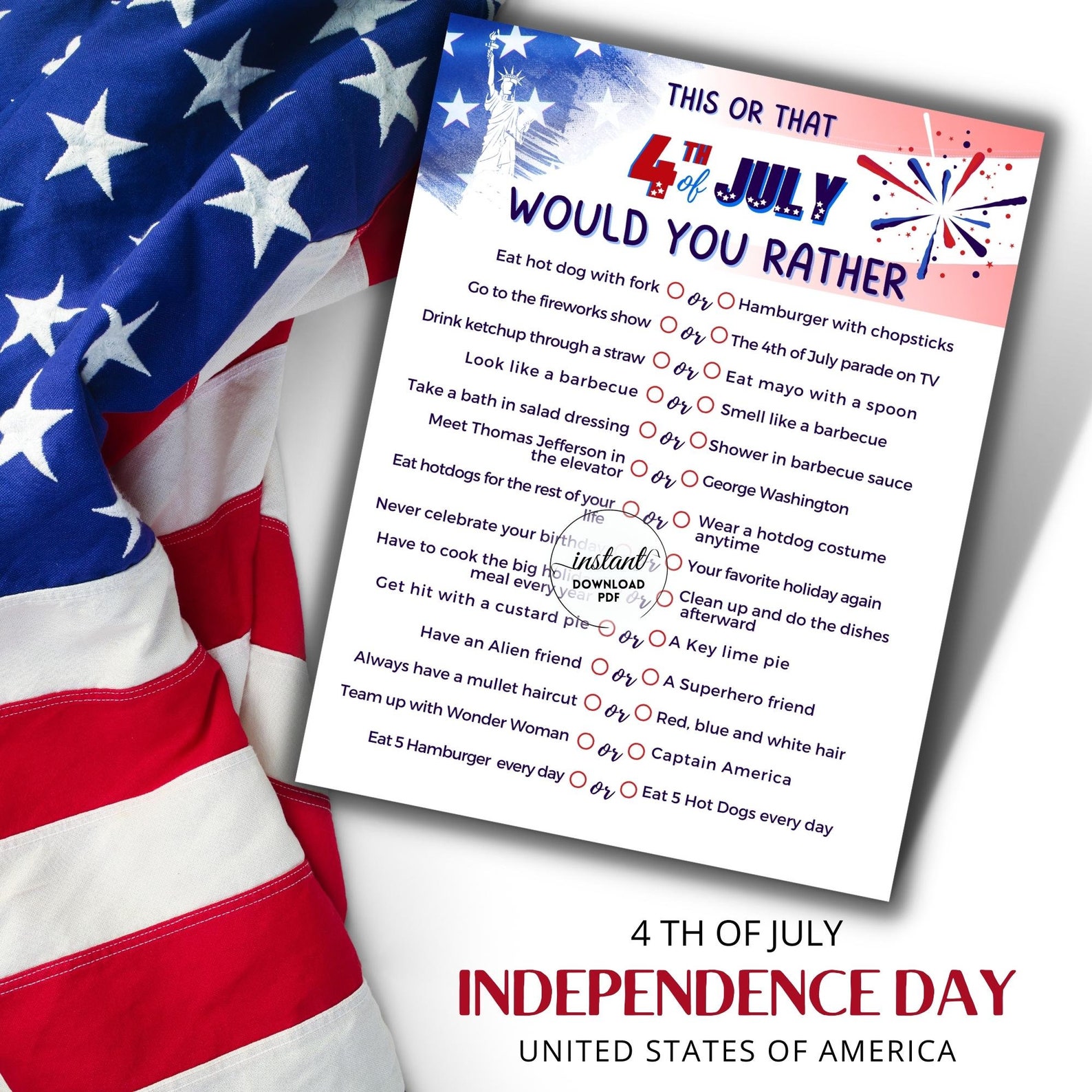 Fourth of July 'would You Rather' Game: USA Party Activity (PDF) - Etsy