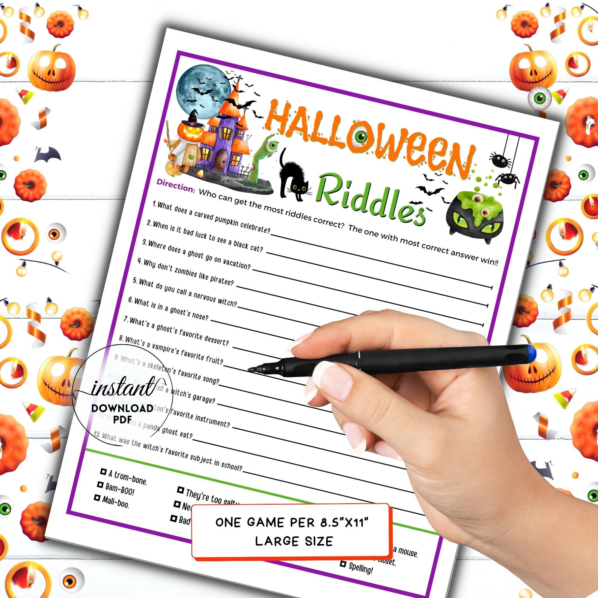 Riddle Game, Halloween Activities for Kids & Adults, Fun Halloween Game ...
