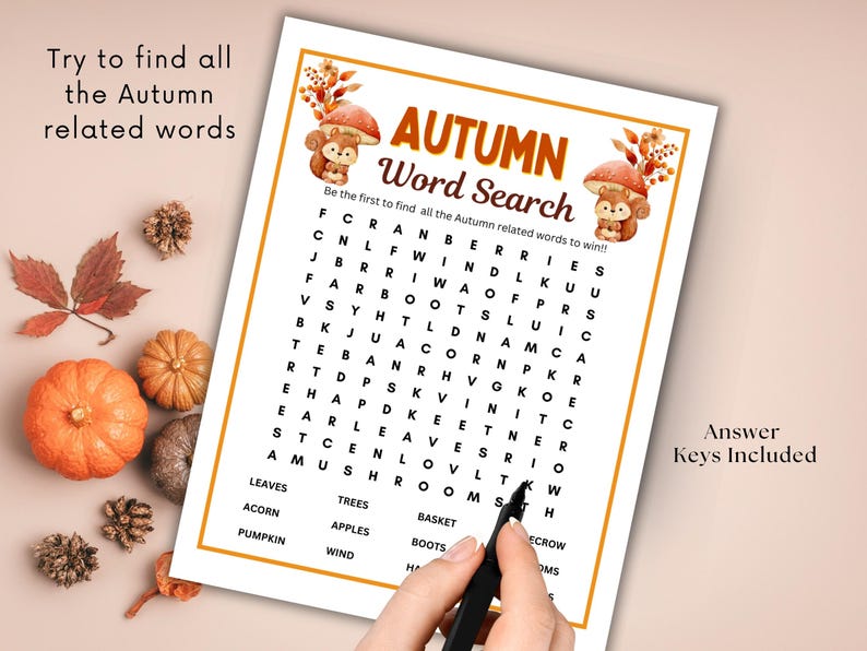Autumn Word Search,autumn Games, Fall Activities for Kids & Adults ...