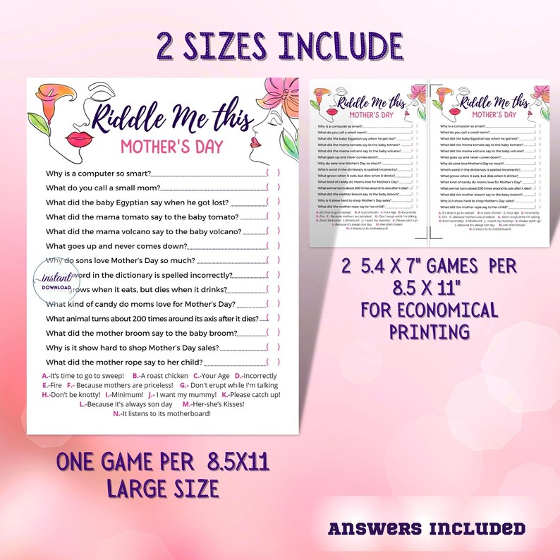 Mother's Day Riddles Game | Printable Mothers Day Games | Funny Mothers ...
