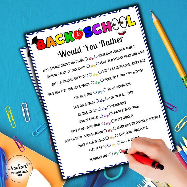 Back to School Would You Rather, Printable Back to School Game, First ...