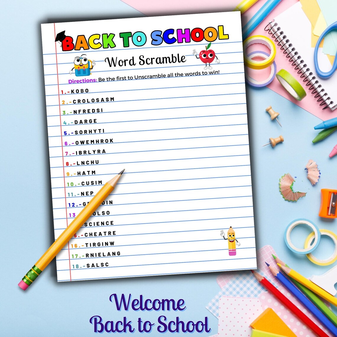 Back to School Word Scramble, Printable Back to School Game, First Day ...