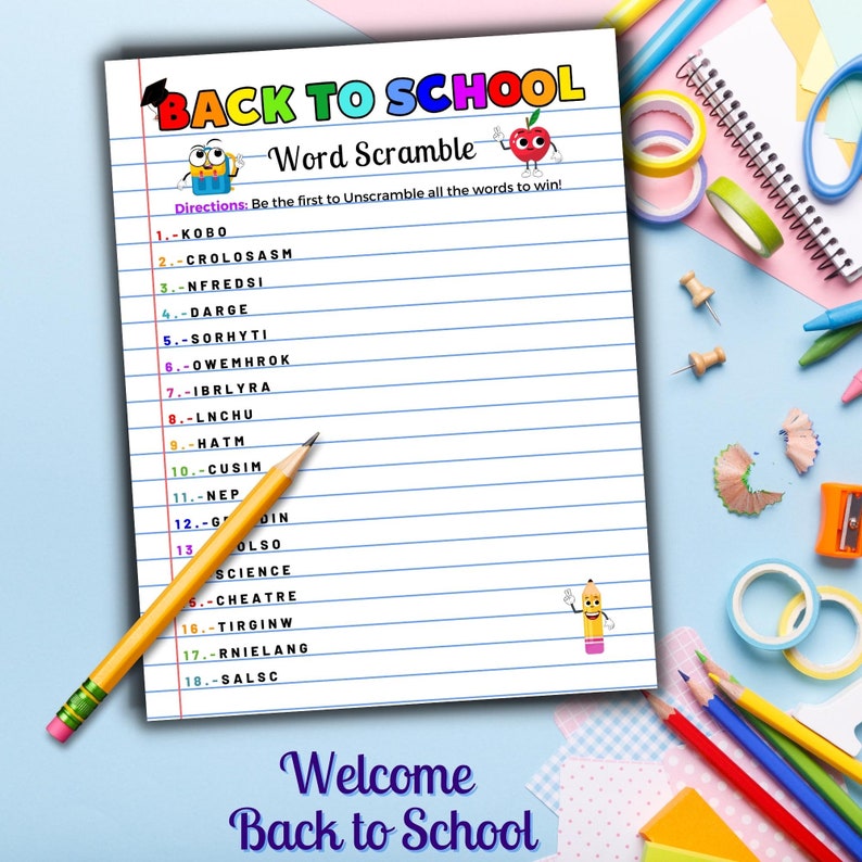 Back to School Word Scramble, Printable Back to School Game, First Day ...