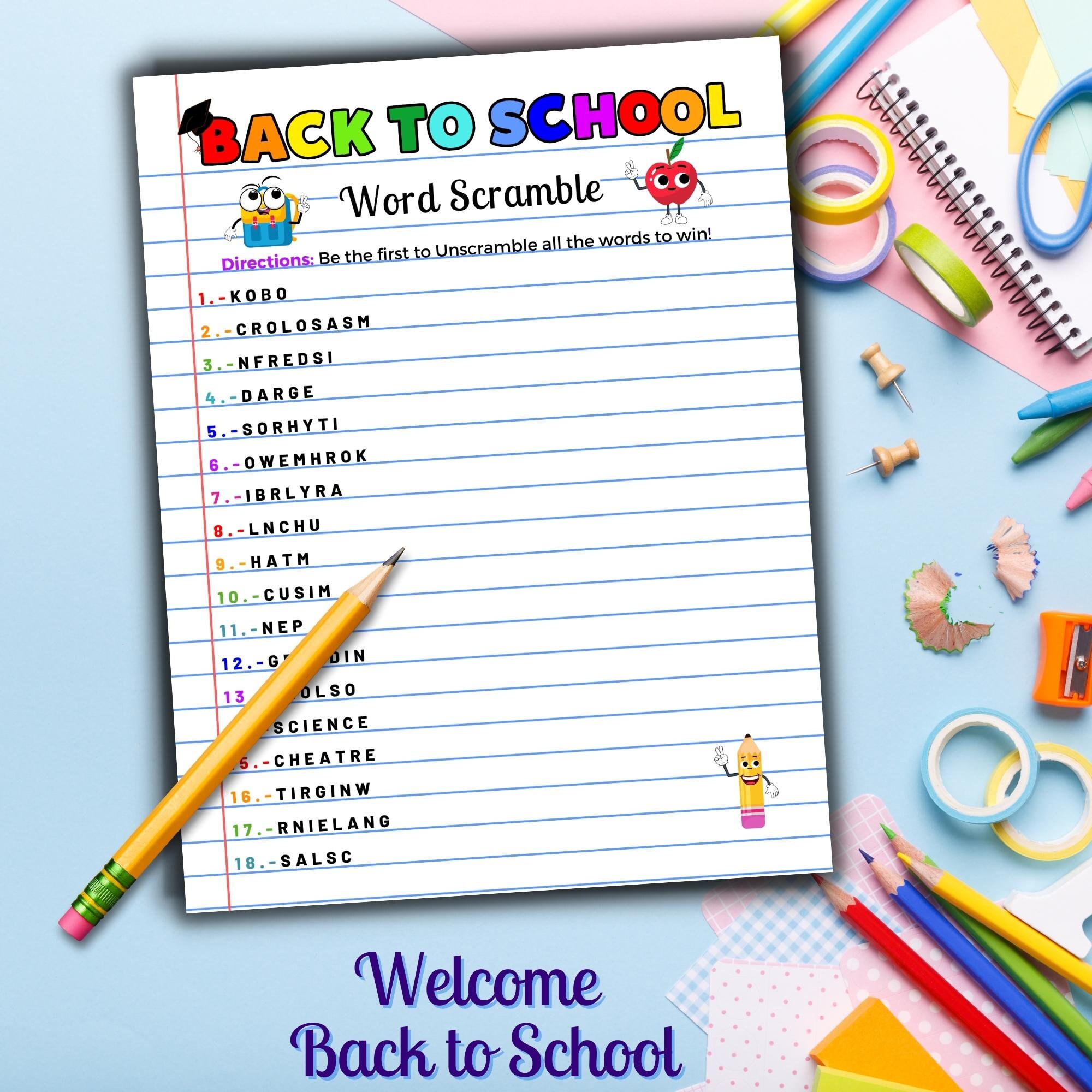 Back to School Word Scramble, Printable Back to School Game, First Day ...