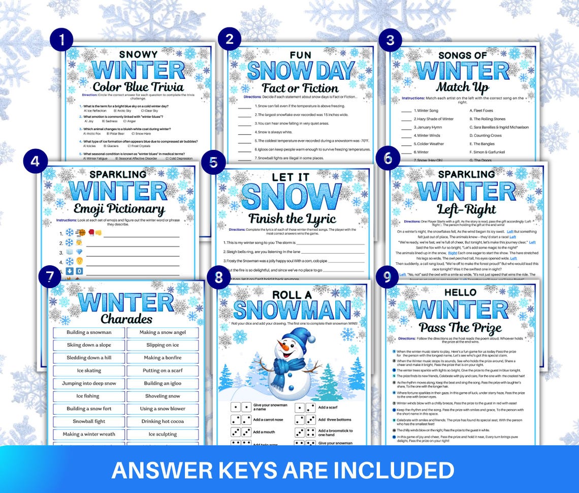 Winter Games Bundle, Winter Party Games, Winter Family Games, Winter ...