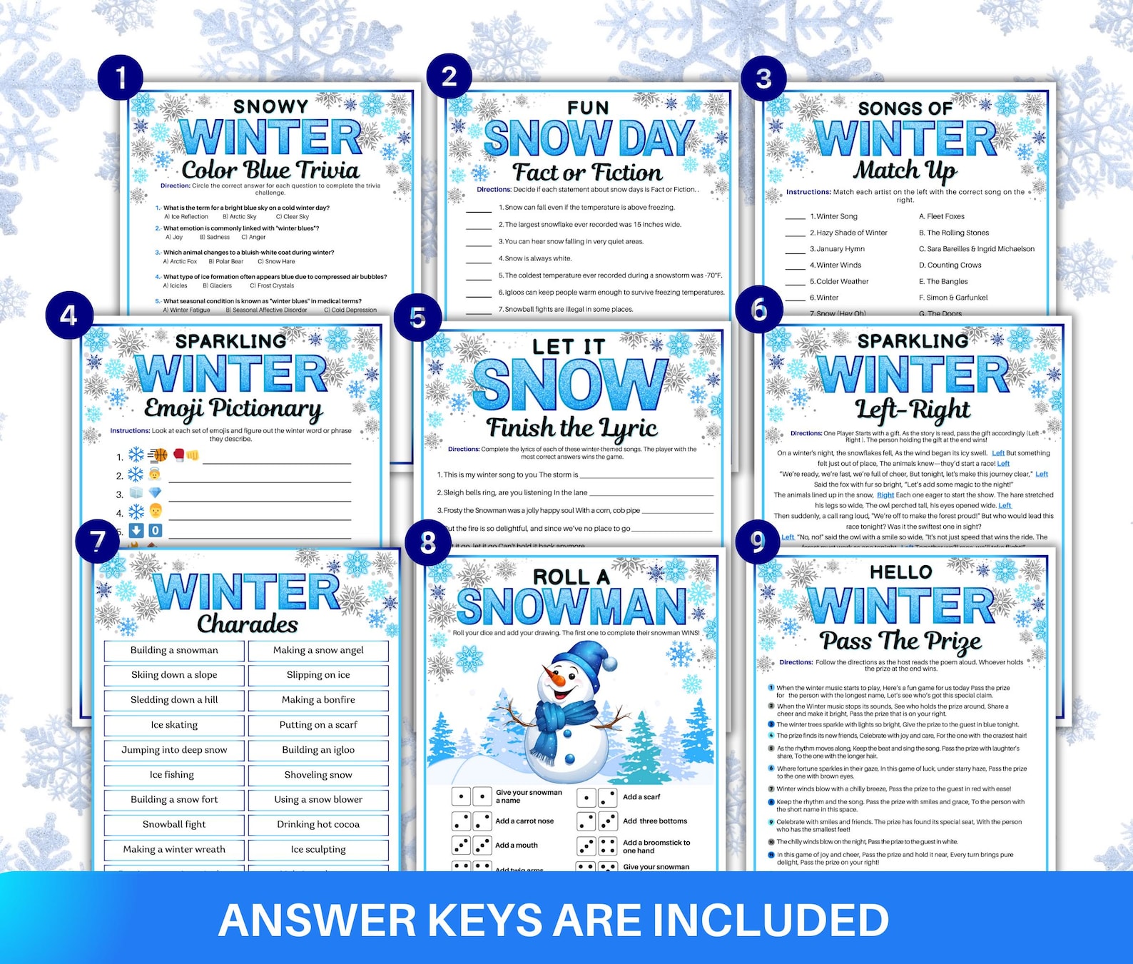 Winter Games Bundle, Winter Party Games, Winter Family Games, Winter ...