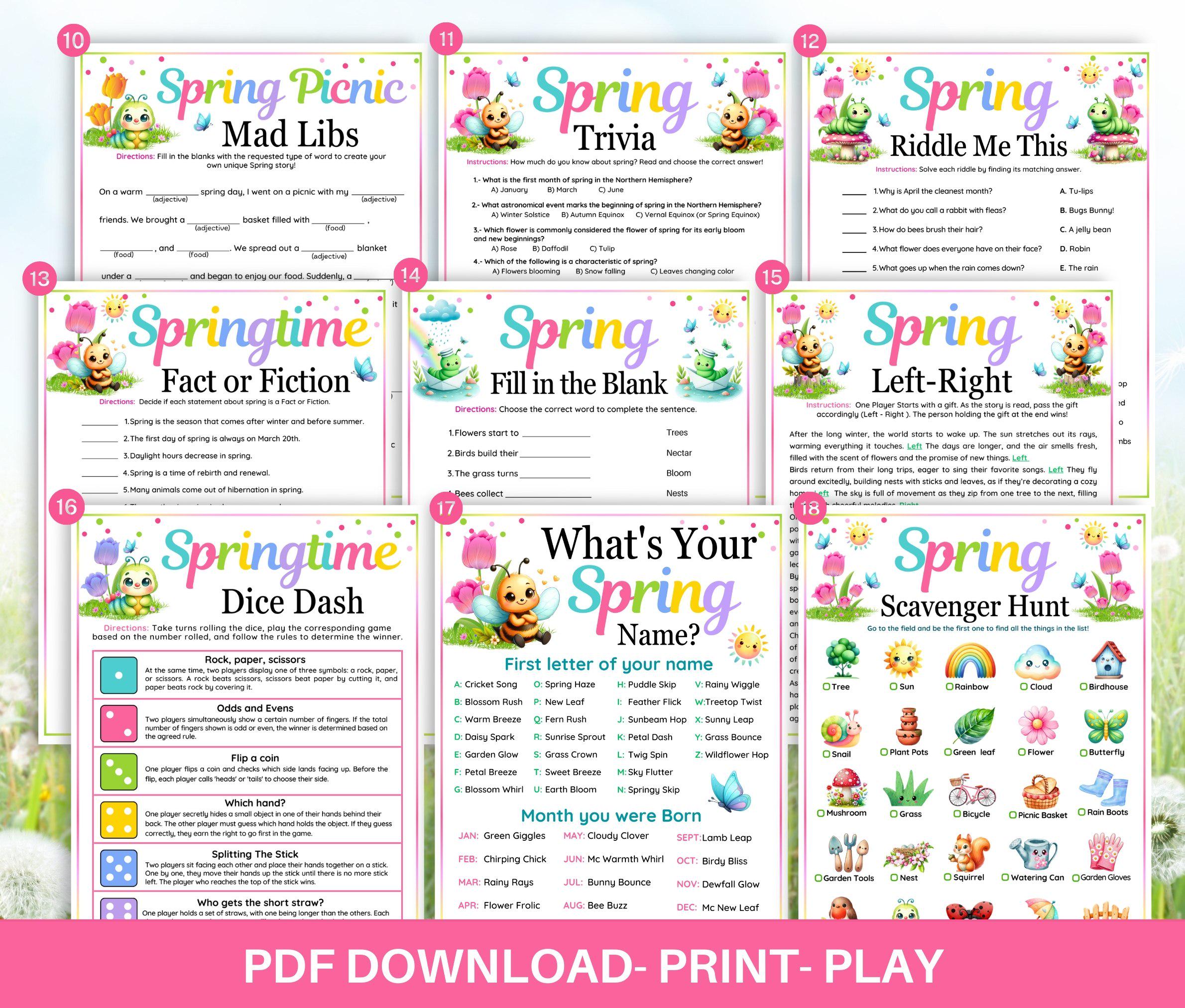 Spring Games MEGA Bundle: 60 Fun Printable Party Games, Seasonal ...