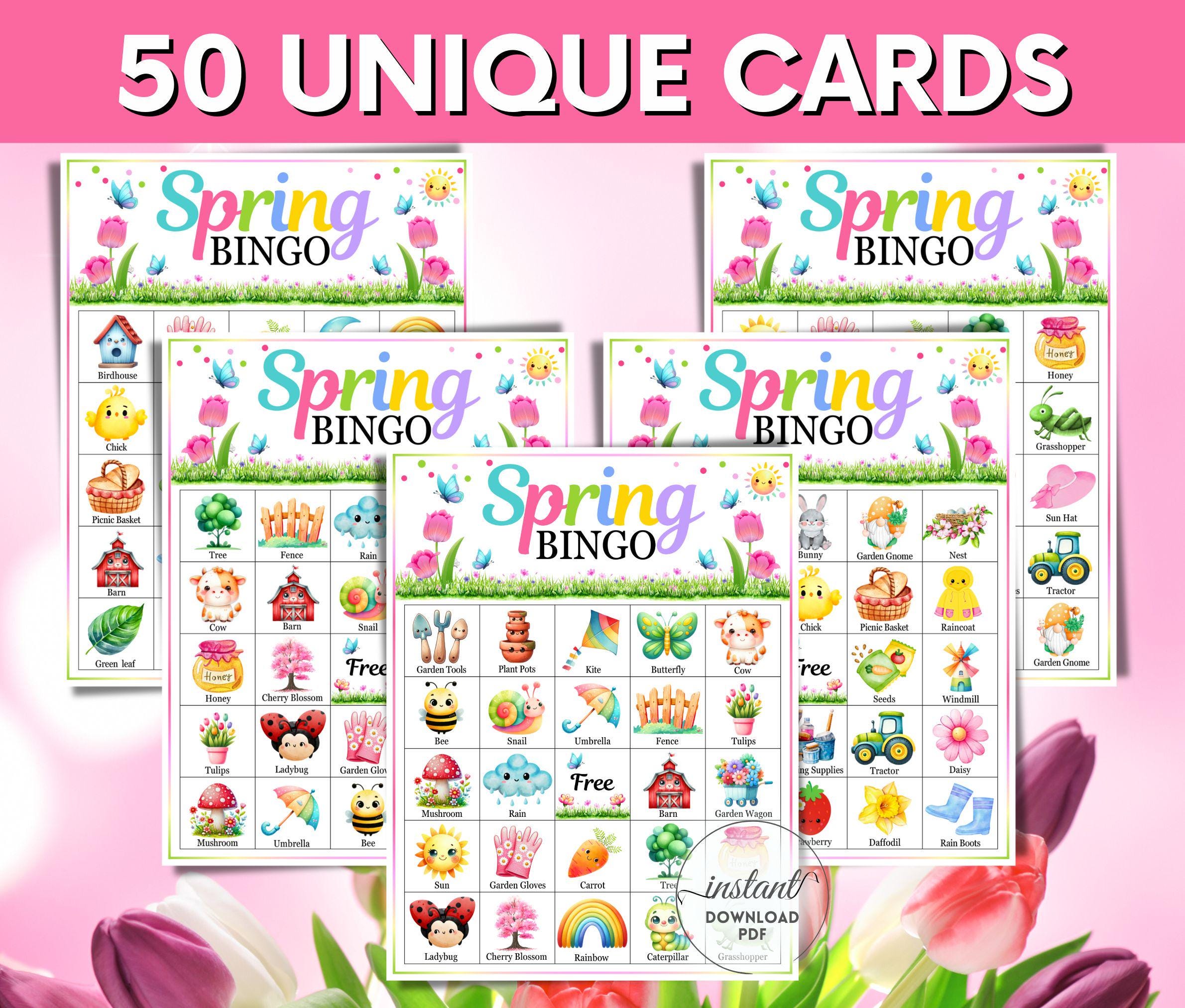 Spring Bingo Cards, Printable Bingo, Spring Party Game, Spring Activity ...