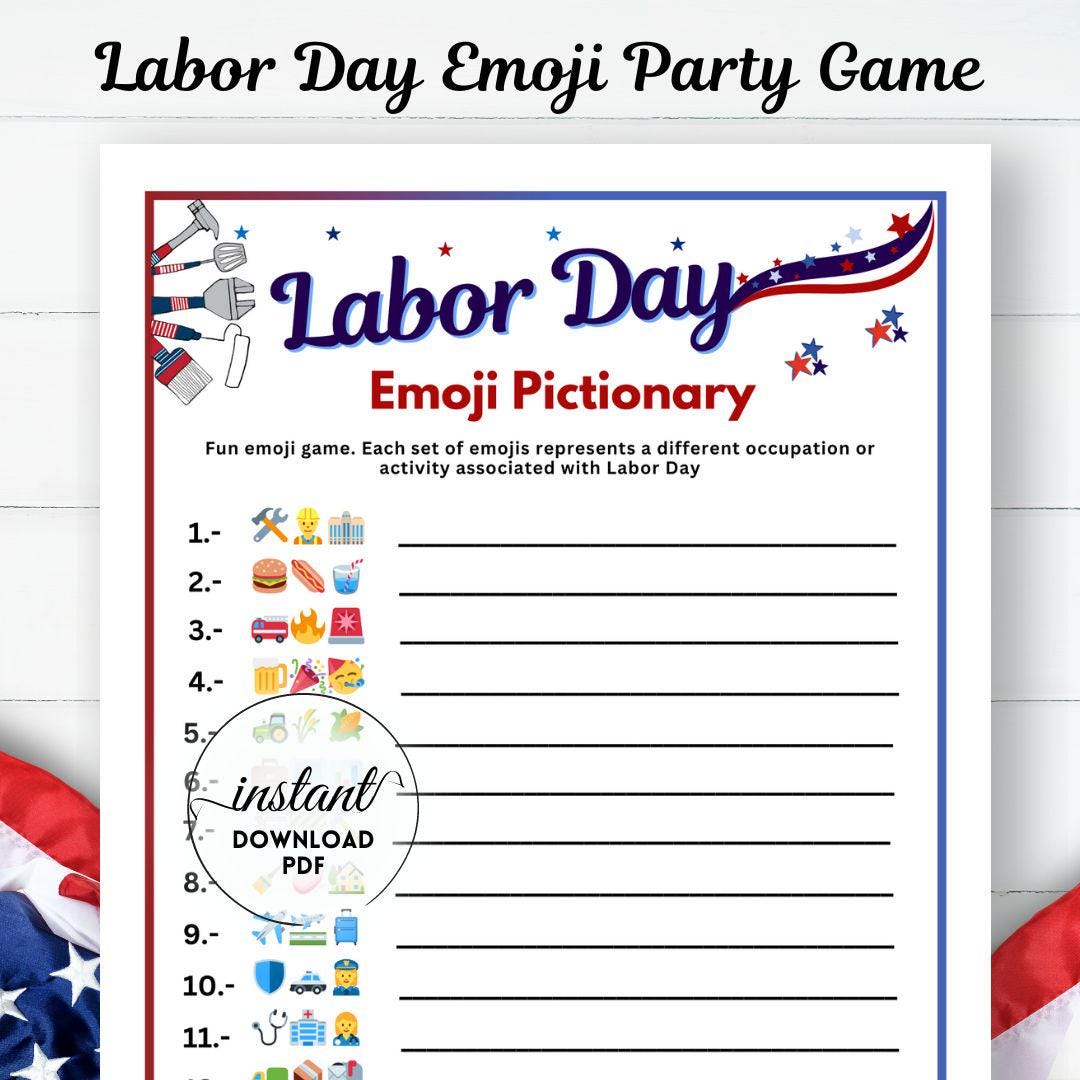 Labor Day Emoji Pictionary Trivia,labor Day Game, Patriotic Day ...