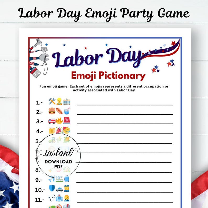 Labor Day Emoji Pictionary Trivia,labor Day Game, Patriotic Day ...