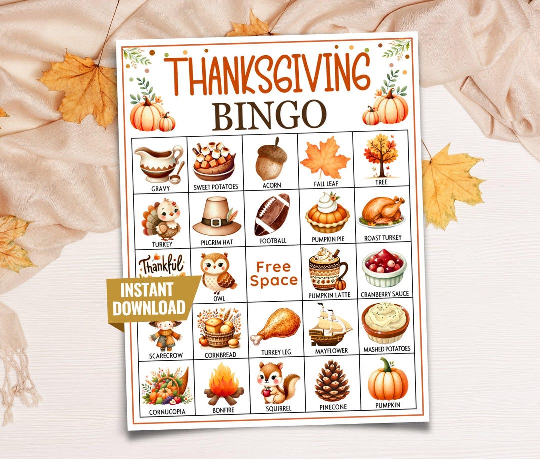 Thanksgiving Bingo Game: 60 Printable Cards (digital Download) - Etsy