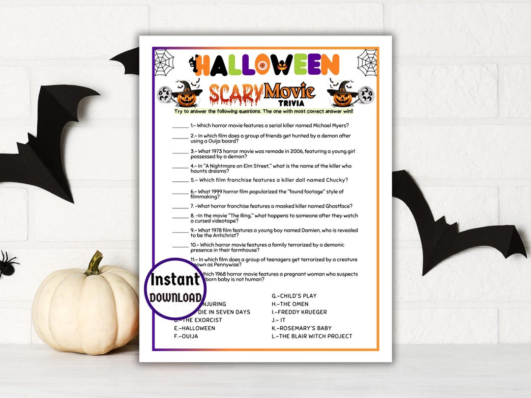 Halloween Scary Movies Trivia Game, Halloween Party Game, Horror Movie ...