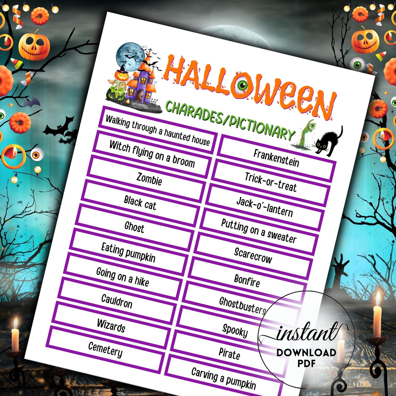 Halloween Charades, Pictionary Card Game, Halloween Activities for Kids ...