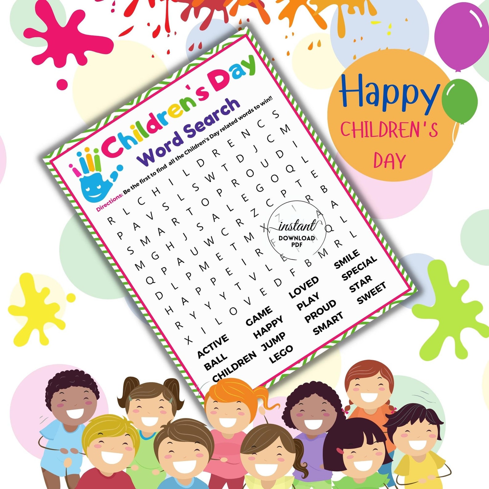 Children's Day Word Search, Party Games for Kids, Printable Word Search ...