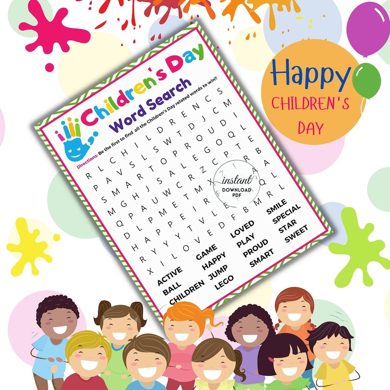 Children's Day Word Search, Party Games for Kids, Printable Word Search ...