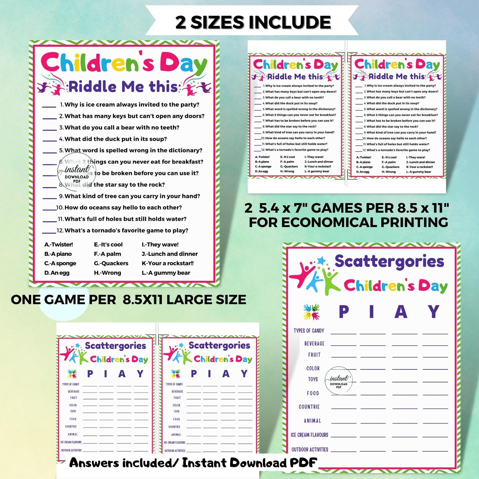 Children's Day Games, Printable Games for Kids, Kids Trivia, Party Game ...