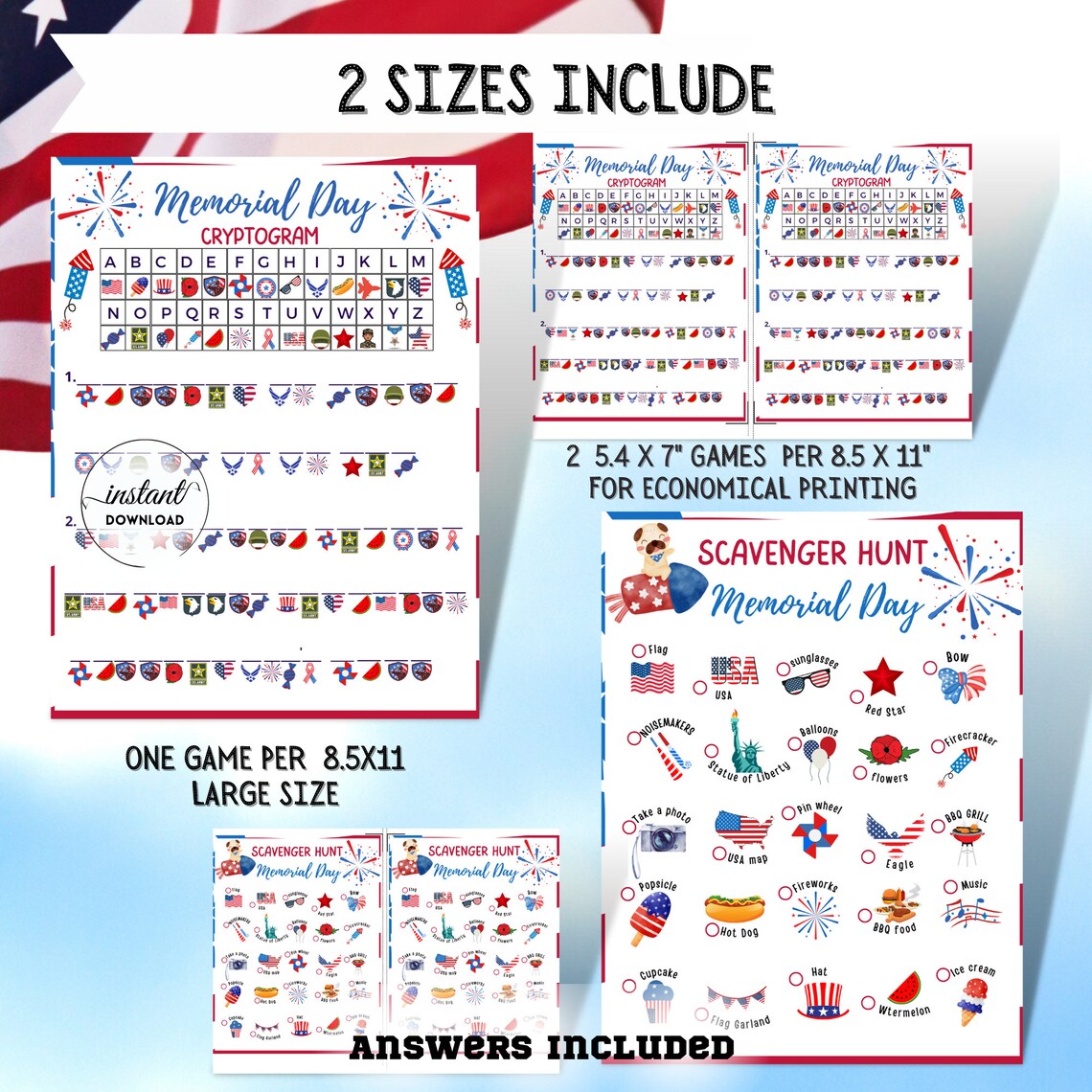 Memorial Day Games, 10 Pack Games, Printable Memorial Day, Game for ...