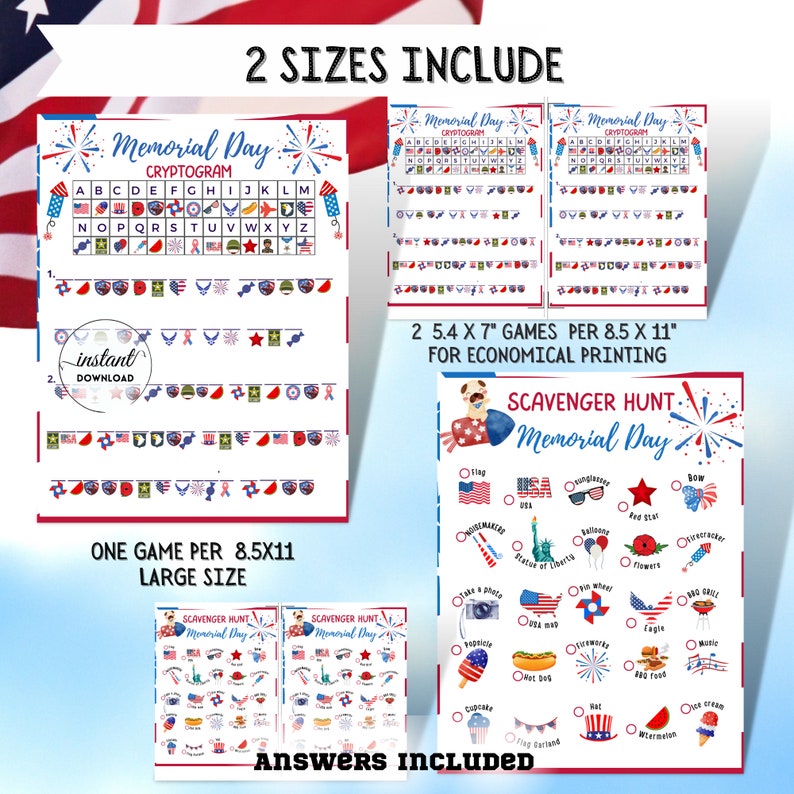 Memorial Day Games, 10 Pack Games, Printable Memorial Day, Game for ...