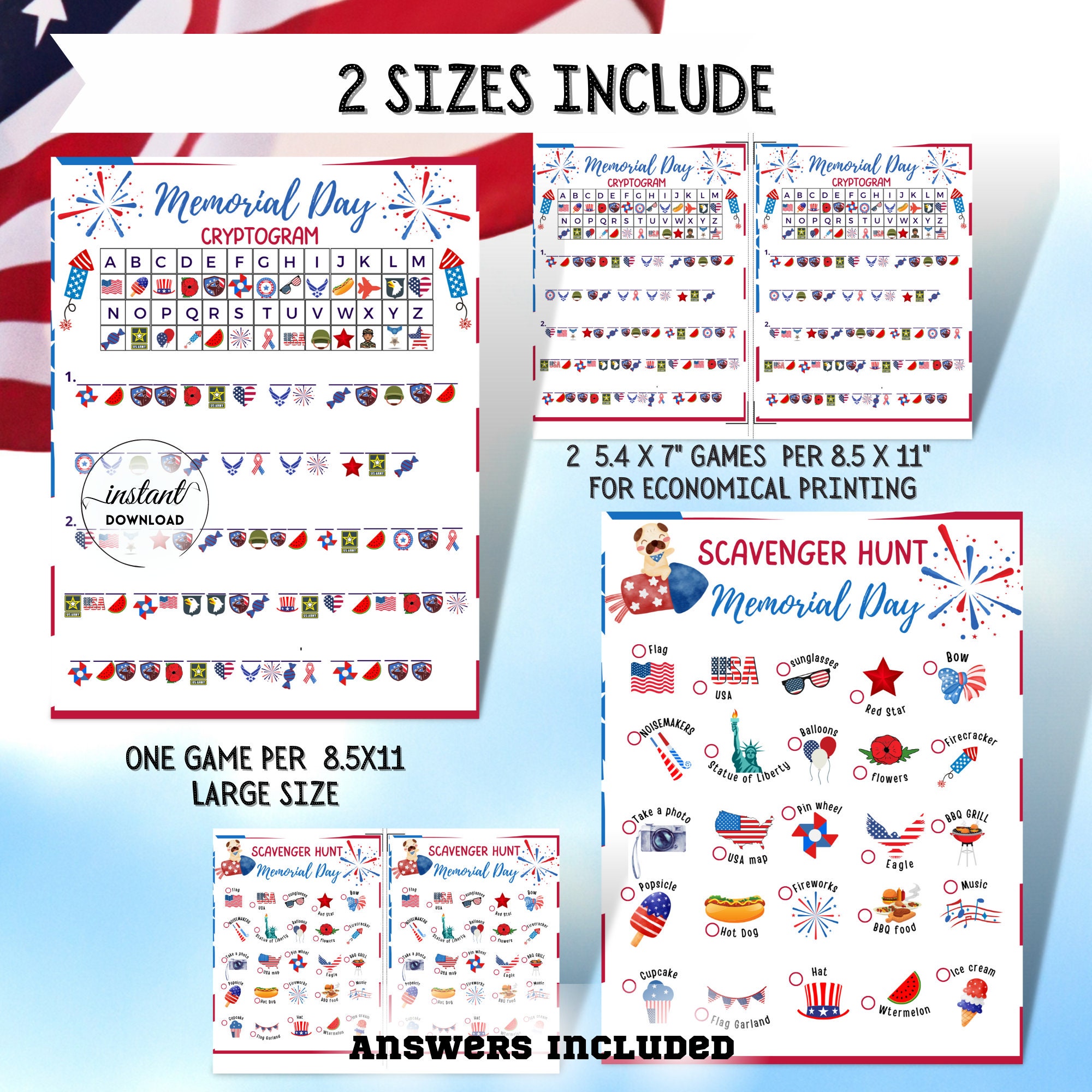 Memorial Day Games, 10 Pack Games, Printable Memorial Day, Game for ...