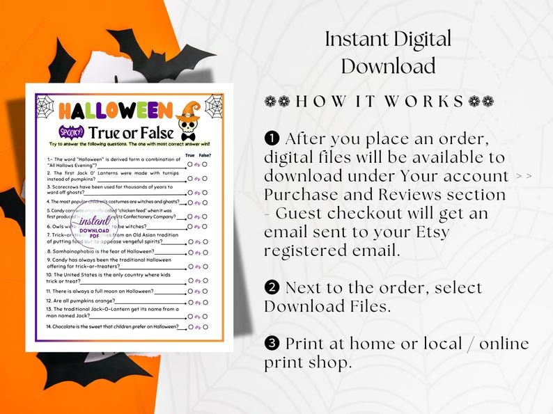 Halloween True or False Game, Printable Halloween Party Game, Halloween ...