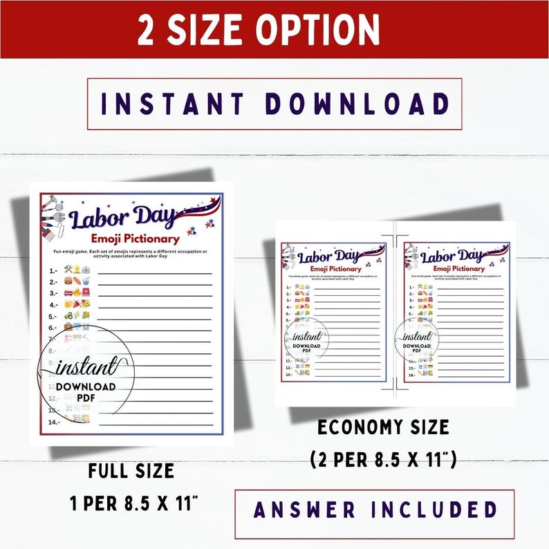 Labor Day Emoji Pictionary Trivia,labor Day Game, Patriotic Day ...