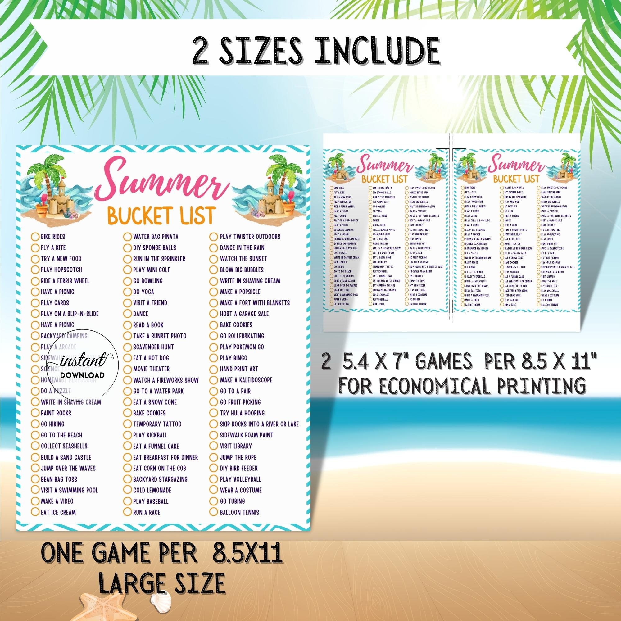 Summer Bucket List Printable, Fun Summer Activities, Bucket List Ideas ...