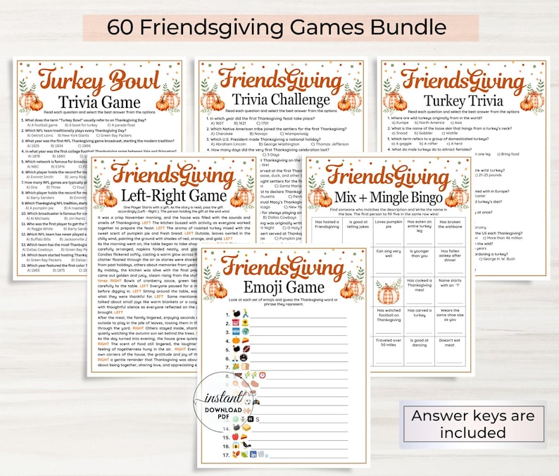 Friendsgiving Games: 60 Printable Party Icebreaker Activities (instant ...