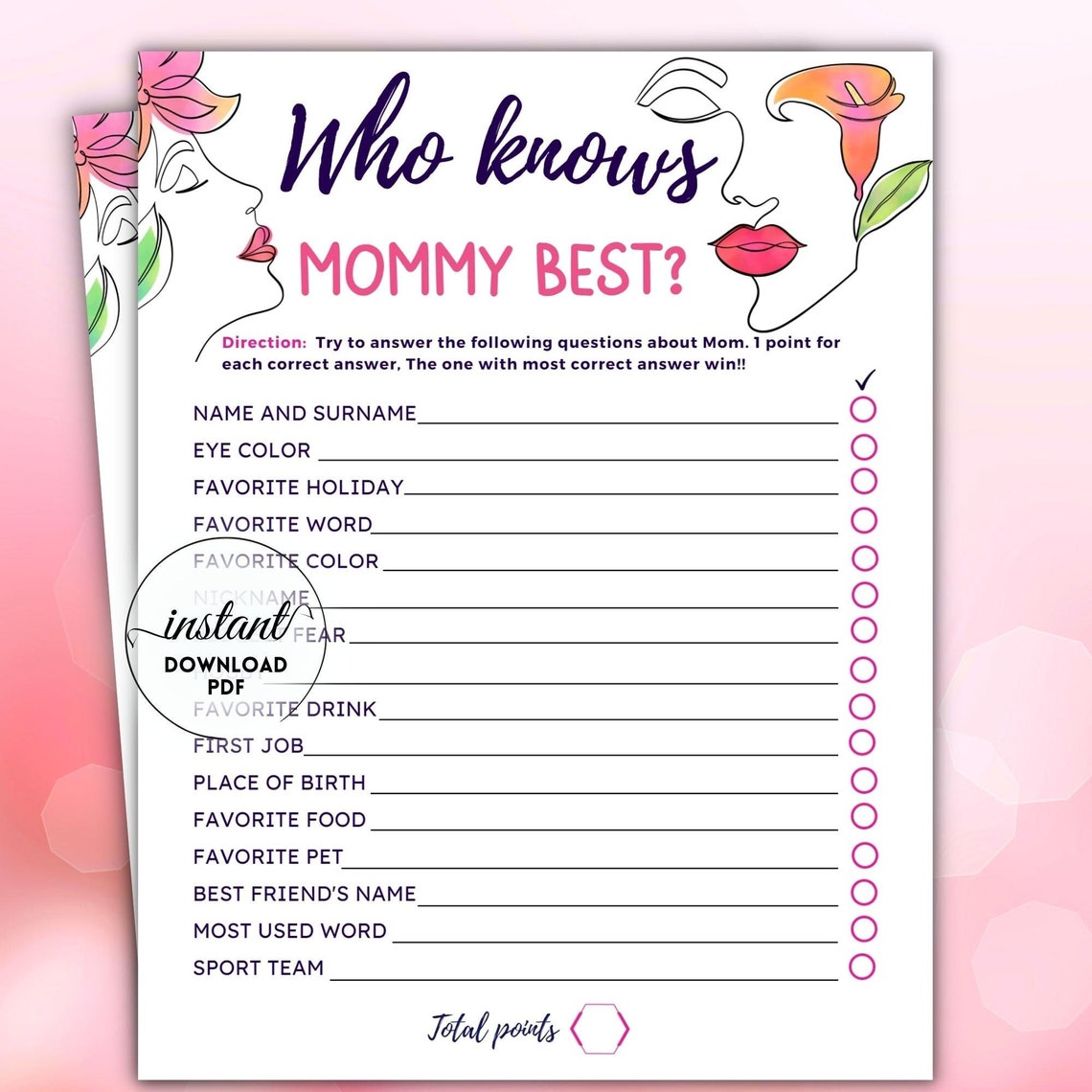 Mothers Day Who Knows Mom Best Game, Mother's Day Games, Who Knows ...