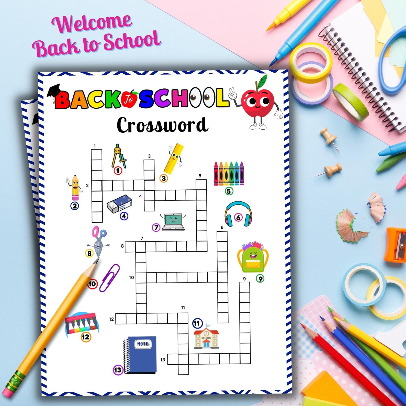 Printable Back to School Game, School Supplies Crossword, School ...
