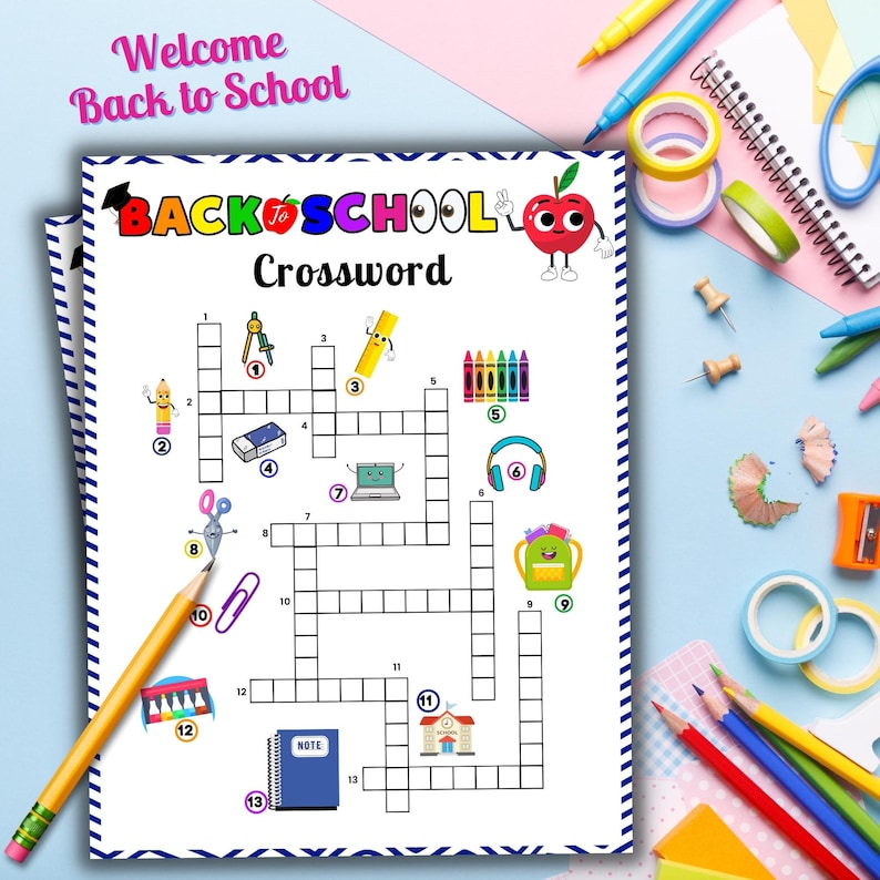 Printable Back to School Game, School Supplies Crossword, School ...