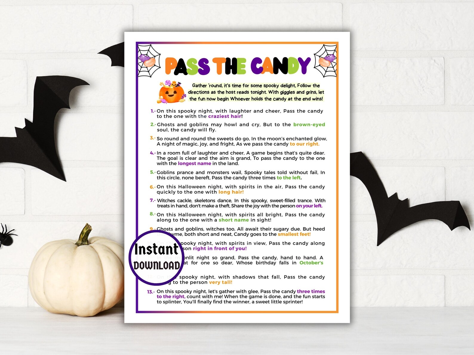 Halloween Pass the Candy Game,pass Prize Rhyme Game, Easy Fun Halloween ...
