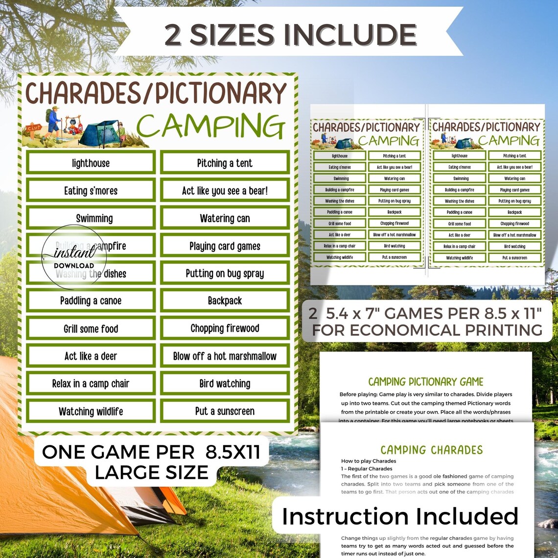 Camping Charades, Pictionary Card Game, Camping Activities for Kids ...