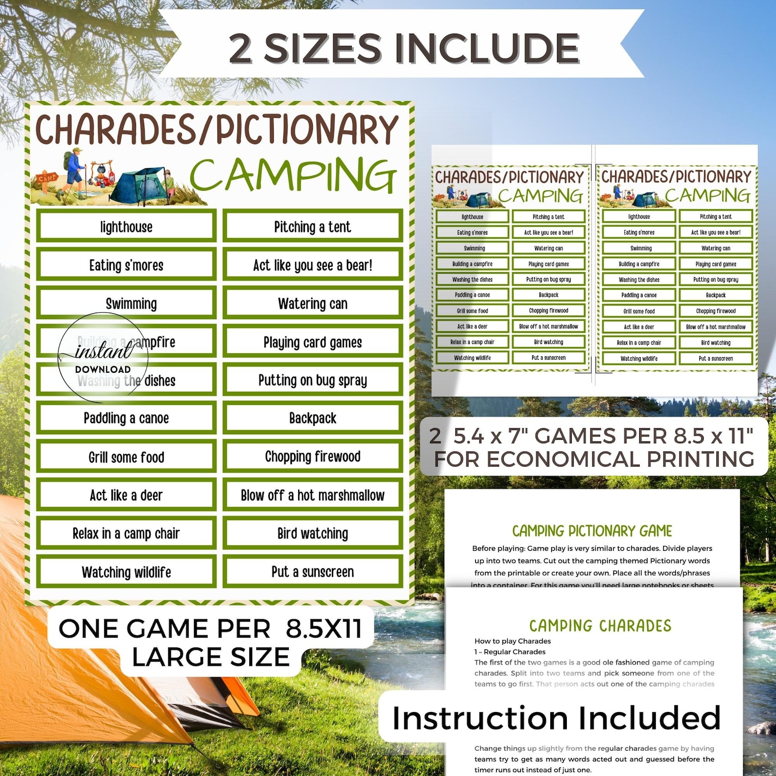 Camping Charades, Pictionary Card Game, Camping Activities for Kids ...